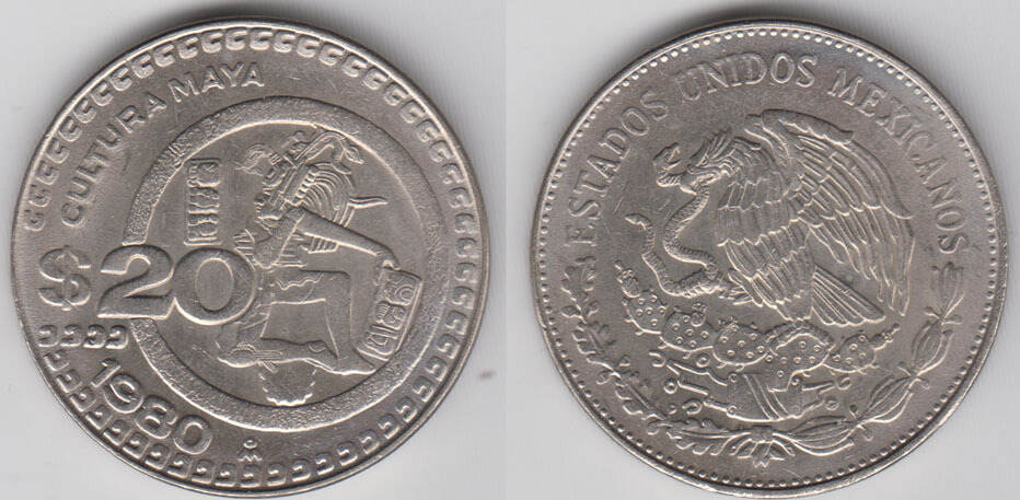 20 Pesos 1980 Kursmünze Mexiko, 20 Peso Maya Kulturl, Erhaltung siehe ...
