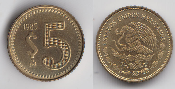 5 Pesos 1985 Kursmünze Mexiko, 5 Peso, Erhaltung siehe Scan! gutes ...