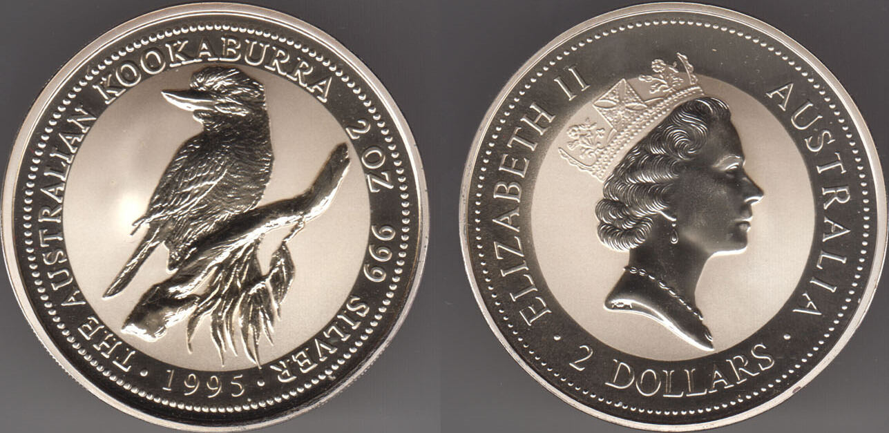 2 Dollars Australien 1995 2 Unzen 999er Silber Kookaburra Erhaltung