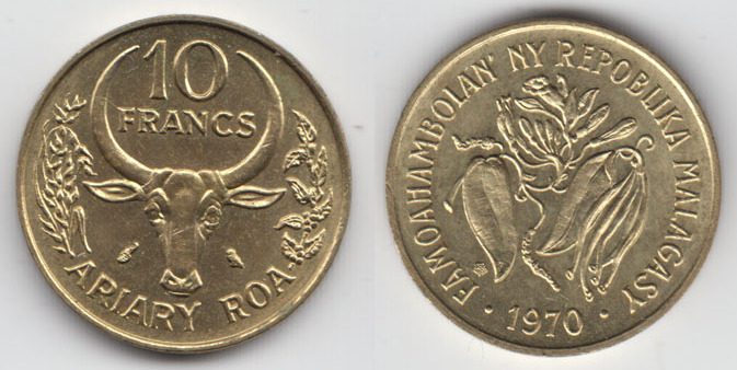 19870 Madagaskar 1970, 10 Francs, F.A.O., Erhaltung siehe Scan ...