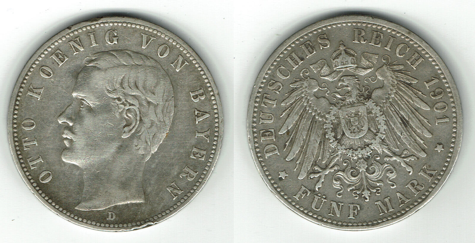 Kaiserreich - Bayern Deutsches Kaiserreich, Bayern, König Otto, 5 Mark 1901 D, Silber! sehr ...