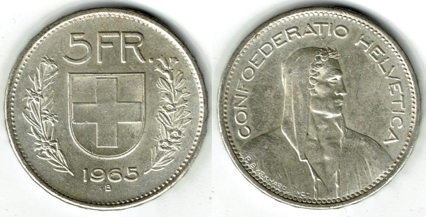 Schweiz, Kursmünze 5 Franken 1965, Silber, Erhaltung siehe Scan! vorzüglich | MA-Shops