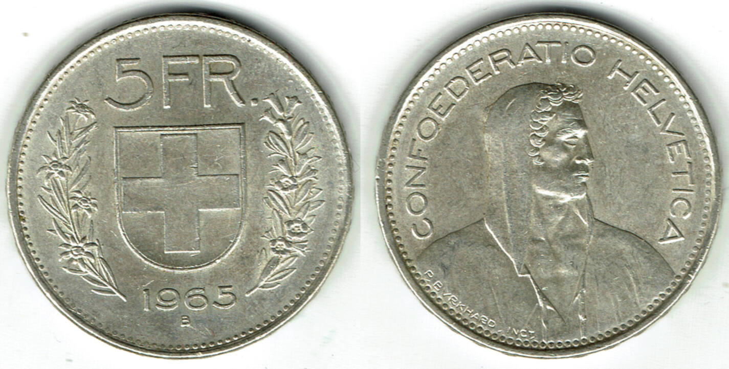 Schweiz, Kursmünze 5 Franken 1965, Silber, Erhaltung siehe Scan! vorzüglich | MA-Shops