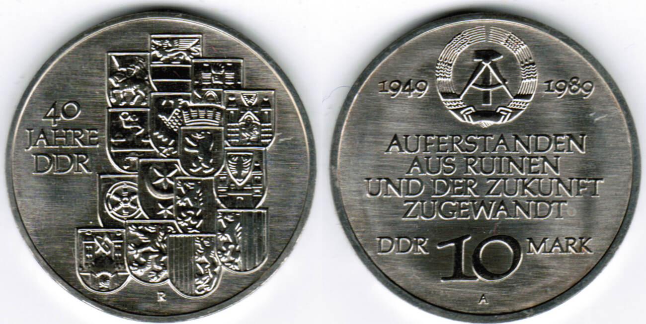 Deutsche Demokratische Republik DDR, 10 Mark 1989, 40 Jahre DDR, siehe ...