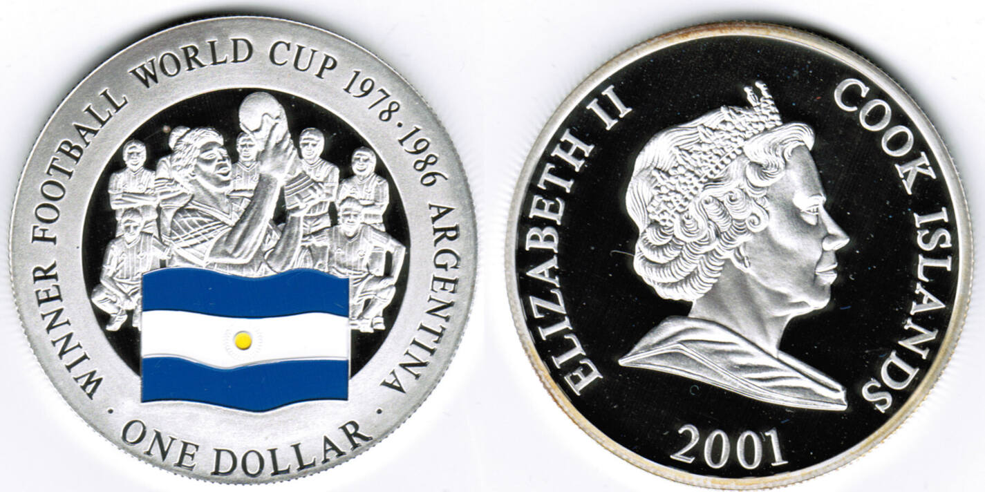 2001 Cook Islands, 1 Dollar, Fußball-WM 2002, Argentinien PP ...