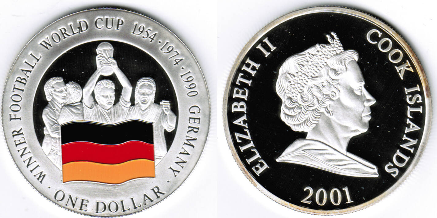 2001 Cook Islands, 1 Dollar, Fußball-WM 2002, Deutschland PP ...
