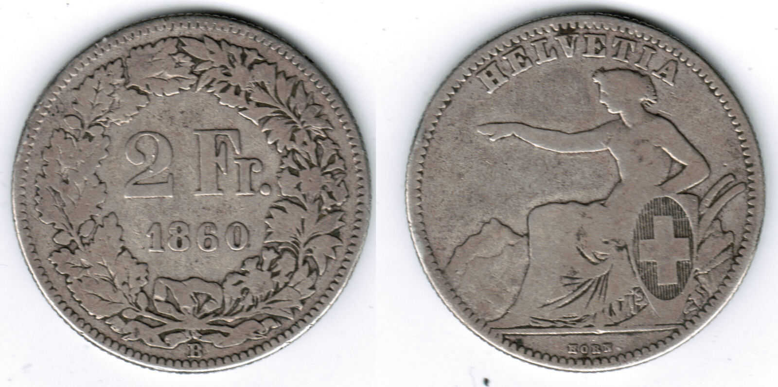 1860 Schweiz, Kursmünze Silber, 2 Franken, Erhaltung siehe Scan! schön bis sehr schön | MA-Shops