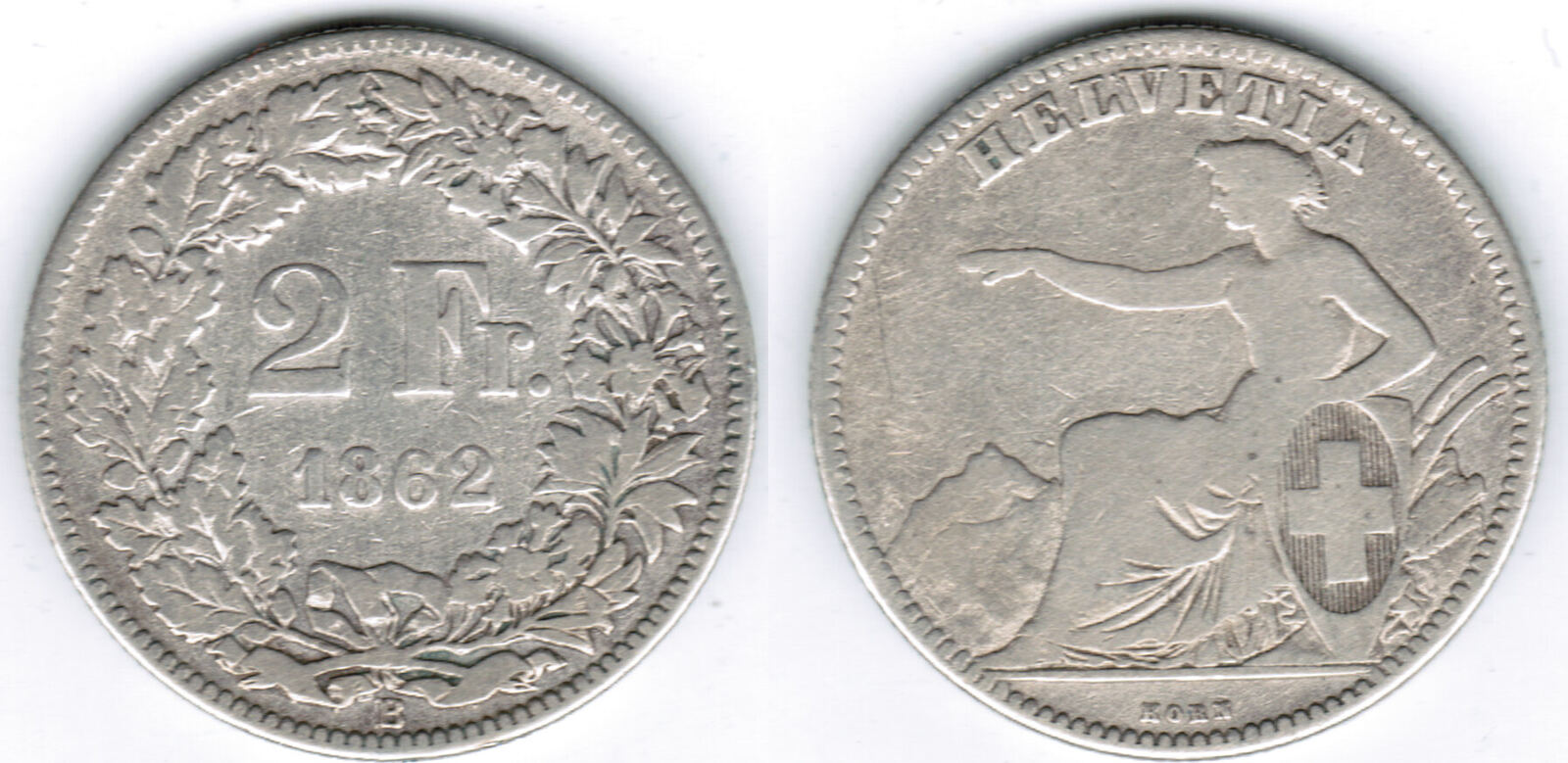 1862 Schweiz, Kursmünze Silber, 2 Franken, Erhaltung siehe Scan! schön bis sehr schön | MA-Shops