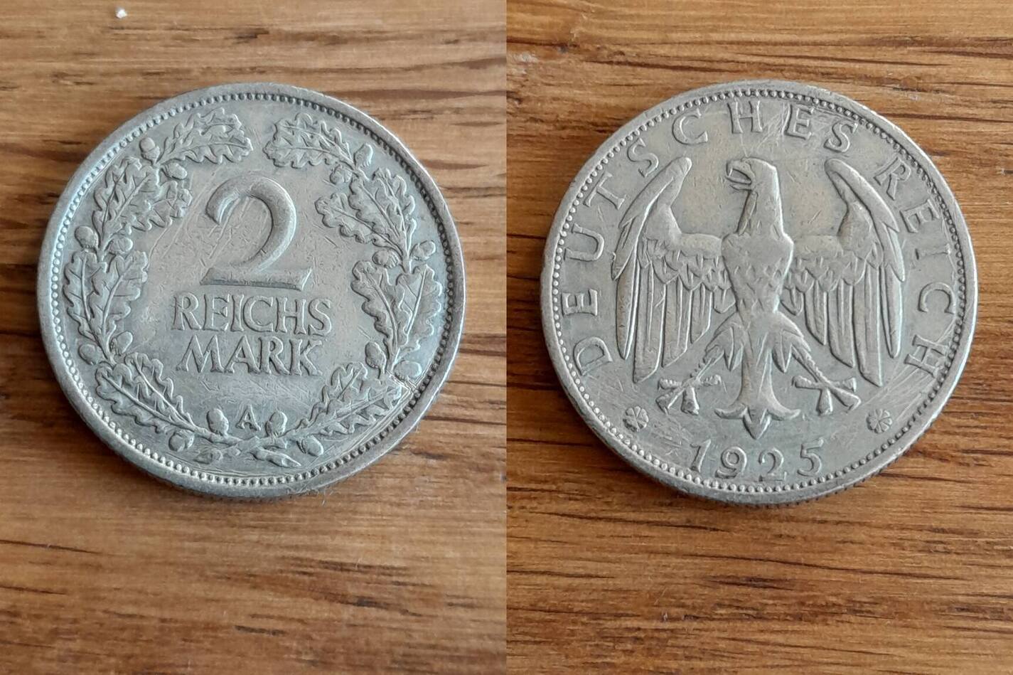 Weimarer Republik, Kursmünze 2 Mark 1925 A, Erhaltung siehe Scan! sehr schön, Felder teilweise ...