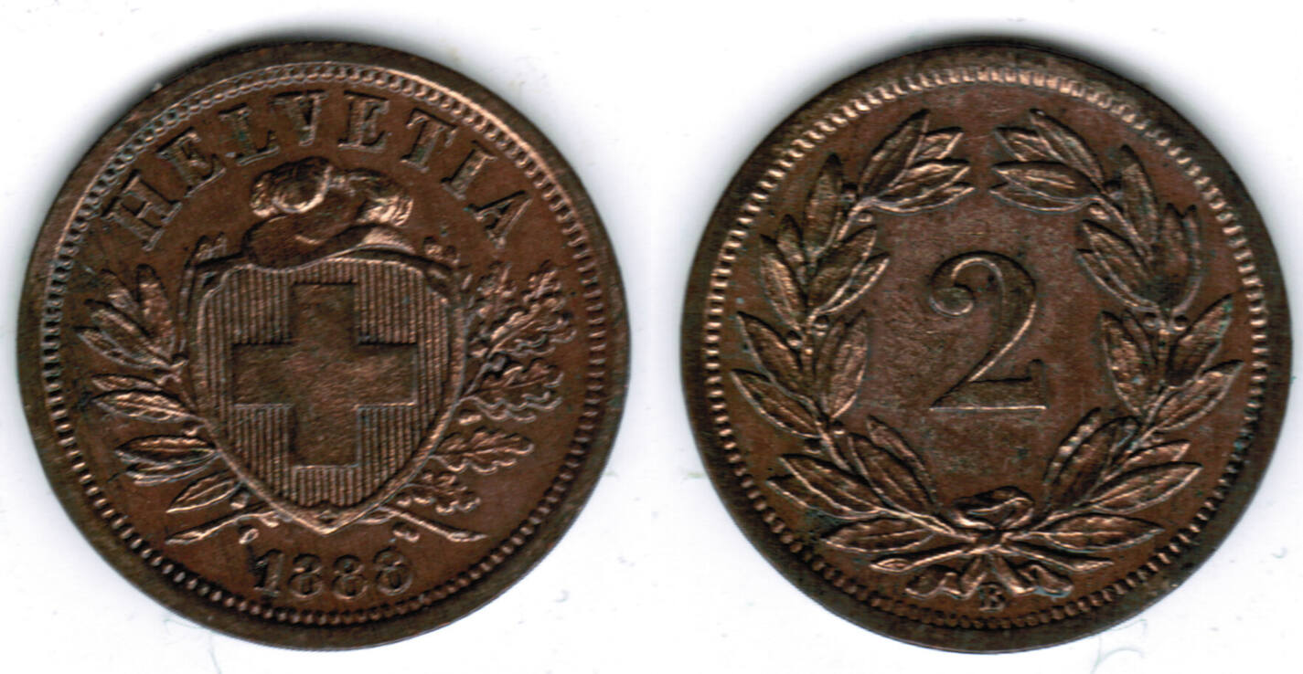 Schweiz, Kursmünze 2 Rappen 1888 B, Erhaltung siehe Scan! sehr schön | MA-Shops