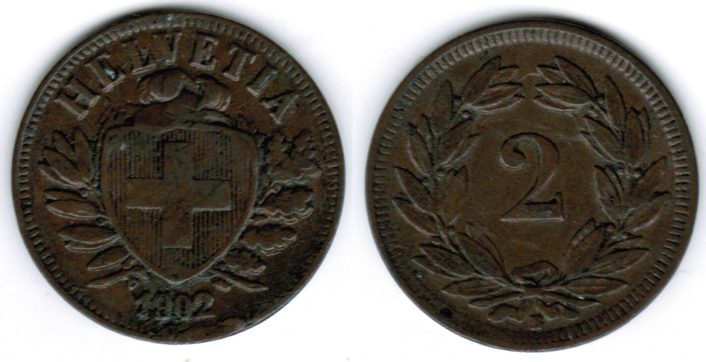 Schweiz, Kursmünze 2 Rappen 1902 B, Erhaltung siehe Scan! sehr schön | MA-Shops