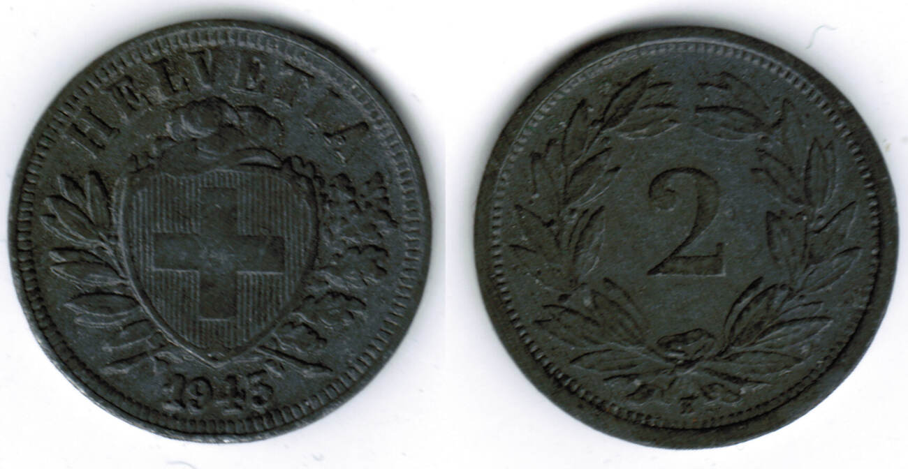 Schweiz, Kursmünze 2 Rappen 1943 B, Erhaltung siehe Scan! sehr schön | MA-Shops