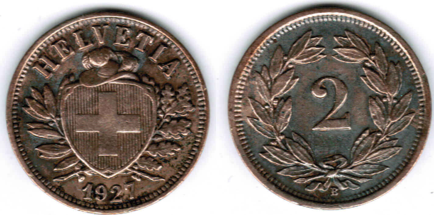 Schweiz, Kursmünze 2 Rappen 1927 B, Erhaltung siehe Scan! sehr schön | MA-Shops