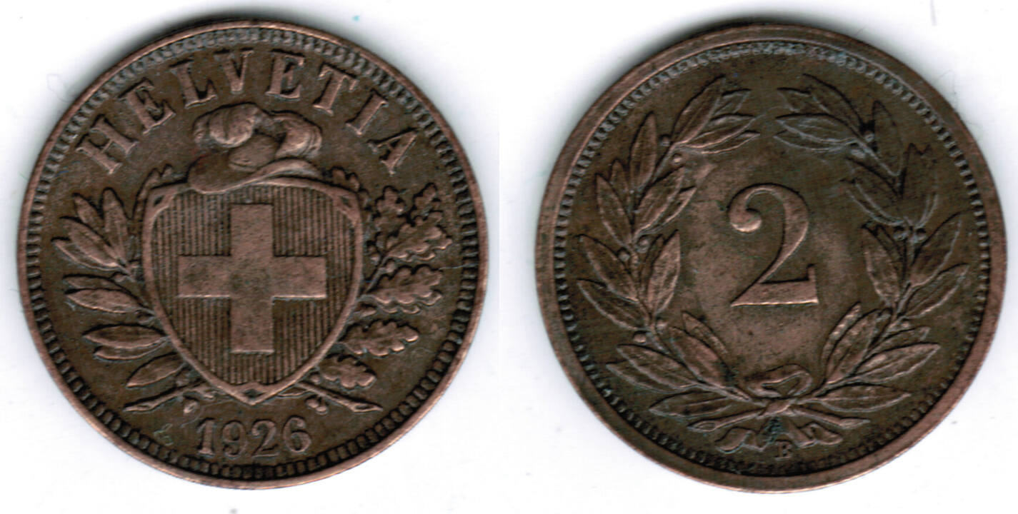 Schweiz, Kursmünze 2 Rappen 1926 B, Erhaltung siehe Scan! sehr schön | MA-Shops