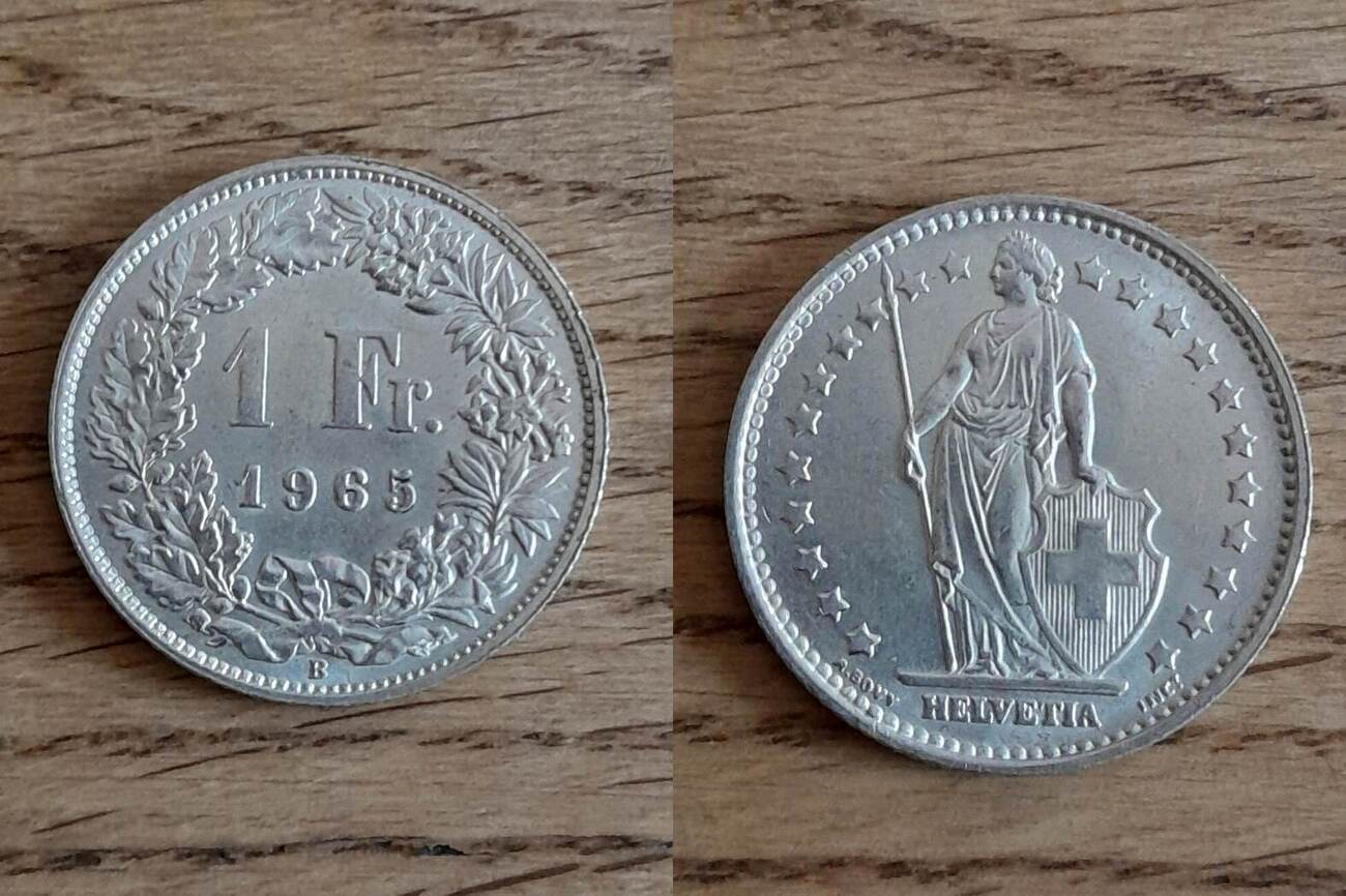 1965 Schweiz, Kursmünze Silber, 1 Franken, Erhaltung siehe Scan! vorzüglich bis stempelglanz ...