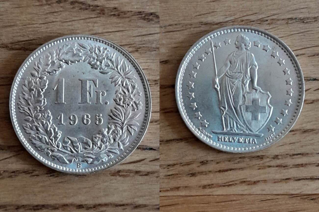 1965 Schweiz, Kursmünze Silber, 1 Franken, Erhaltung siehe Scan! fast stempelglanz | MA-Shops