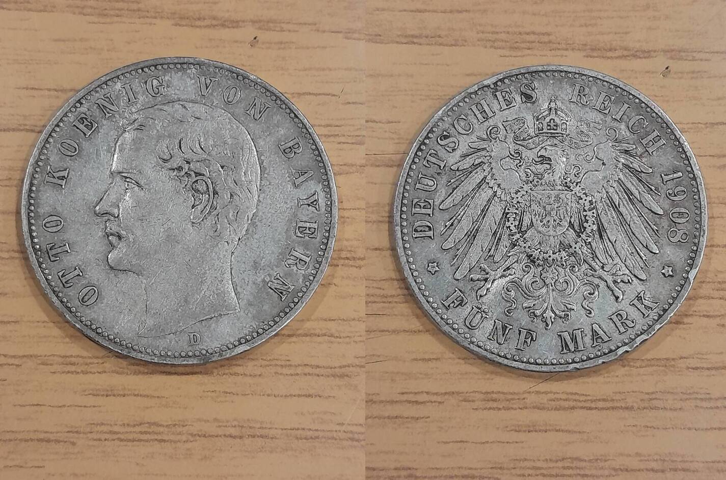 Kaiserreich - Bayern Deutsches Kaiserreich, Bayern, König Otto, 5 Mark 1908 D, Silber! sehr ...