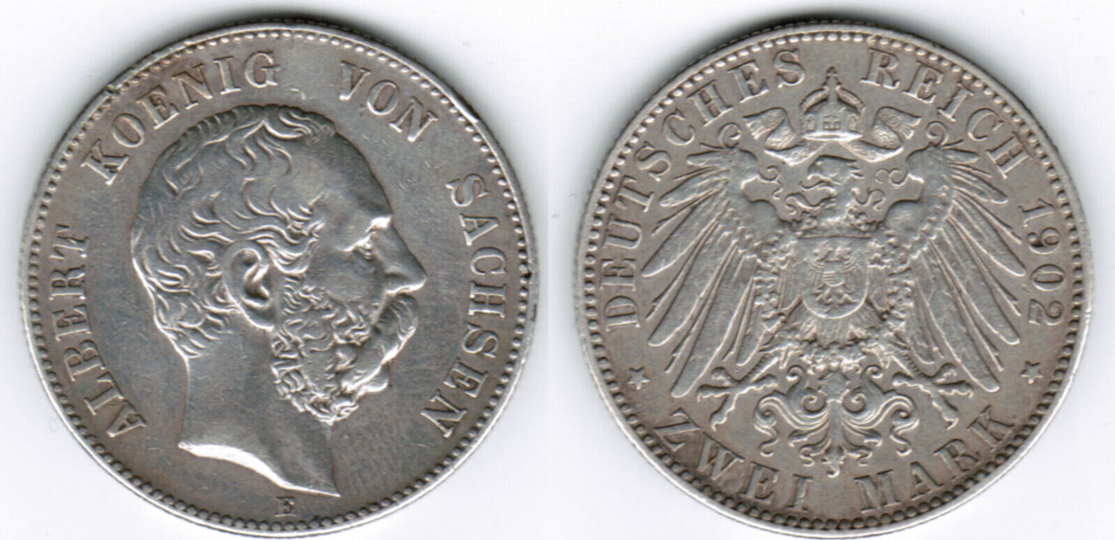 Kursmünze Sachsen, 2 Mark 1902 E, Albert, Erhaltung siehe Scan! sehr schön, minimaler Randfehler ...
