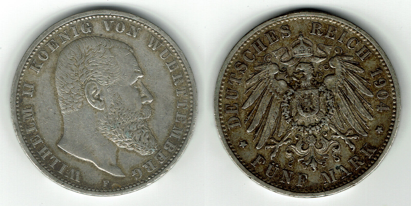 5 Mark Kaiserreich, Württemberg 1904 F, Wilhelm II., Erhaltung siehe Scan! sehr schön | MA-Shops