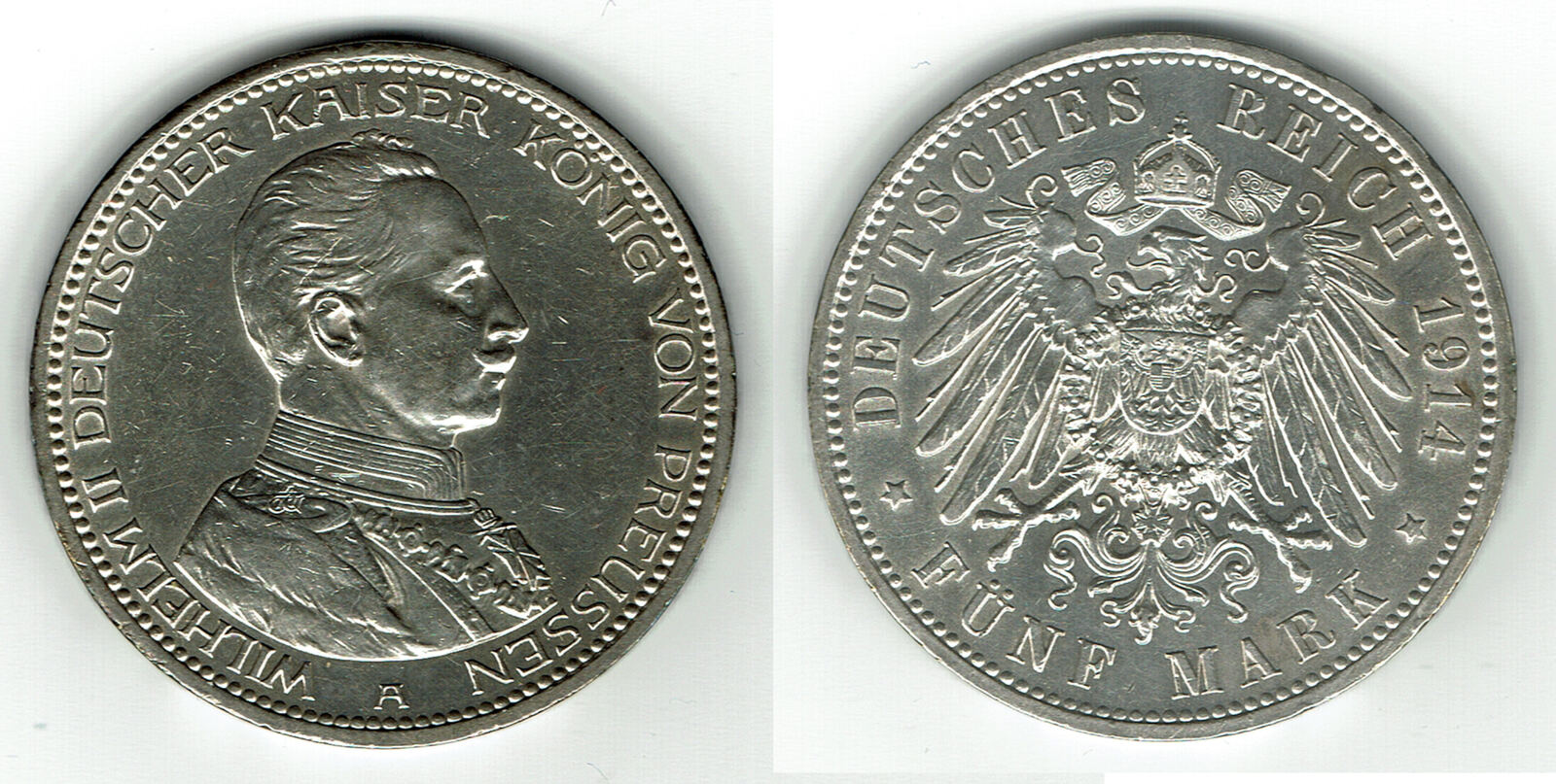 Preußen 5 Mark 1914 A, Wilhelm II. in Uniform, Erhaltung siehe Scan! sehr schön bis vorzüglich ...