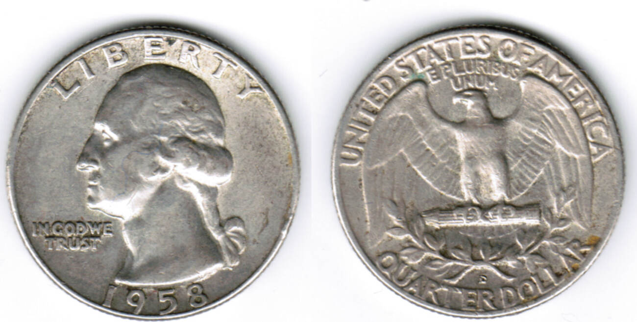 USA Quarter Dollar (25 Cents) Kursmünze 1958 D, George Washington ...