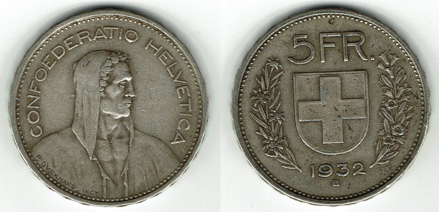 Schweiz, Kursmünze 5 Franken 1932, Silber, Erhaltung siehe Scan! sehr schön | MA-Shops