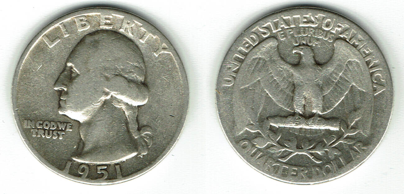 USA Quarter Dollar (25 Cents) Kursmünze 1956, George Washington, siehe ...