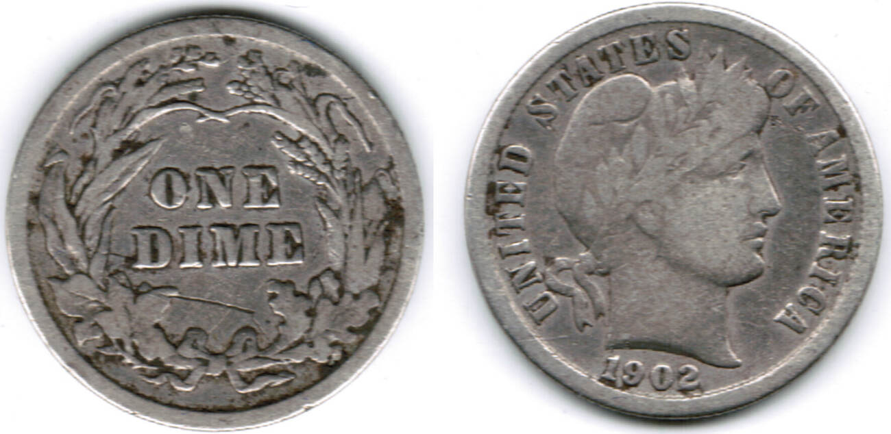 10 Cents (Dime) USA, Kursmünze 1 Dime, 1902, siehe Scan! sehr schön ...