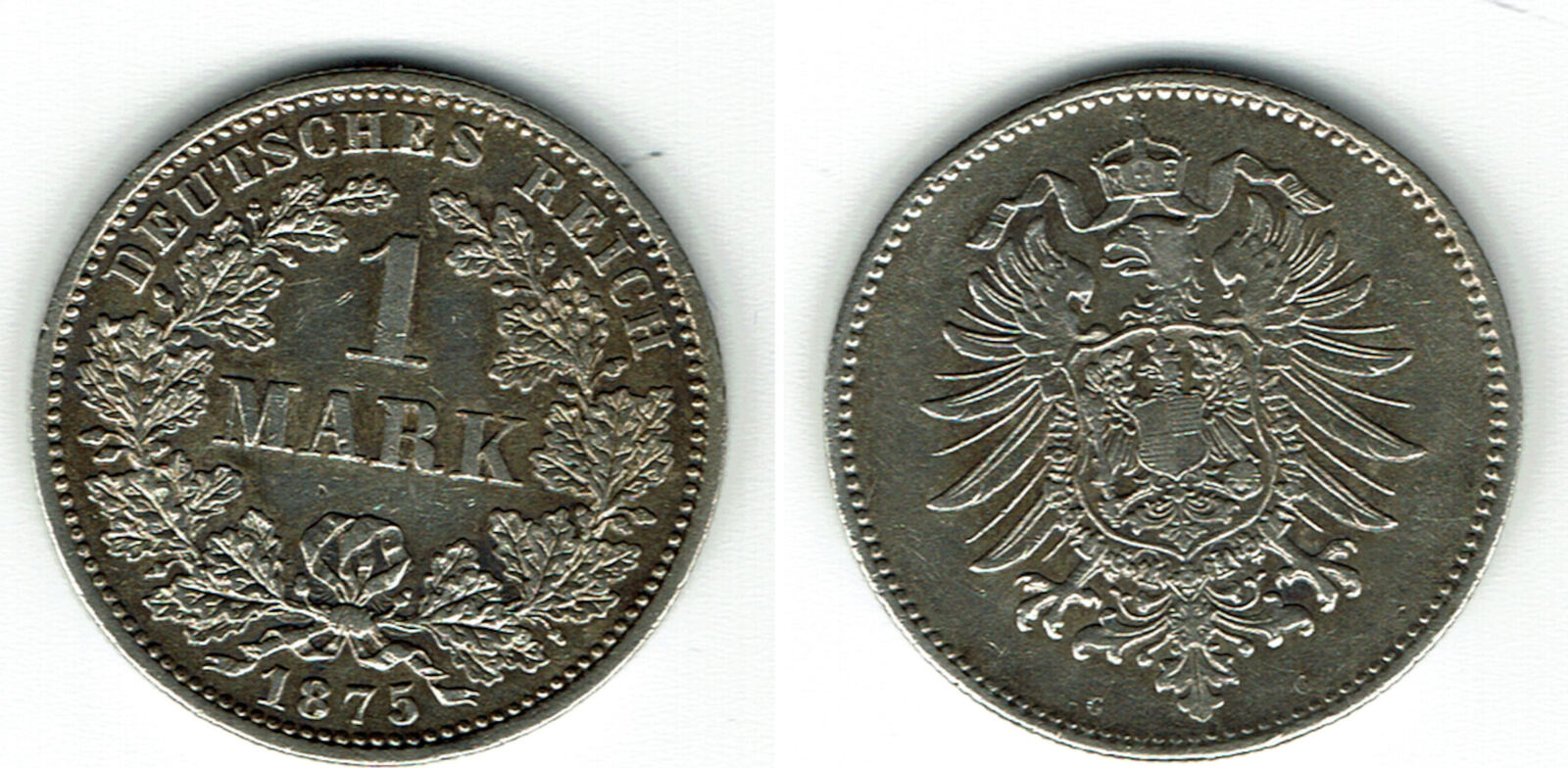 Kaiserreich, Kursmünze 1 Mark 1875 C, 900er Silber! Erhaltung siehe ...