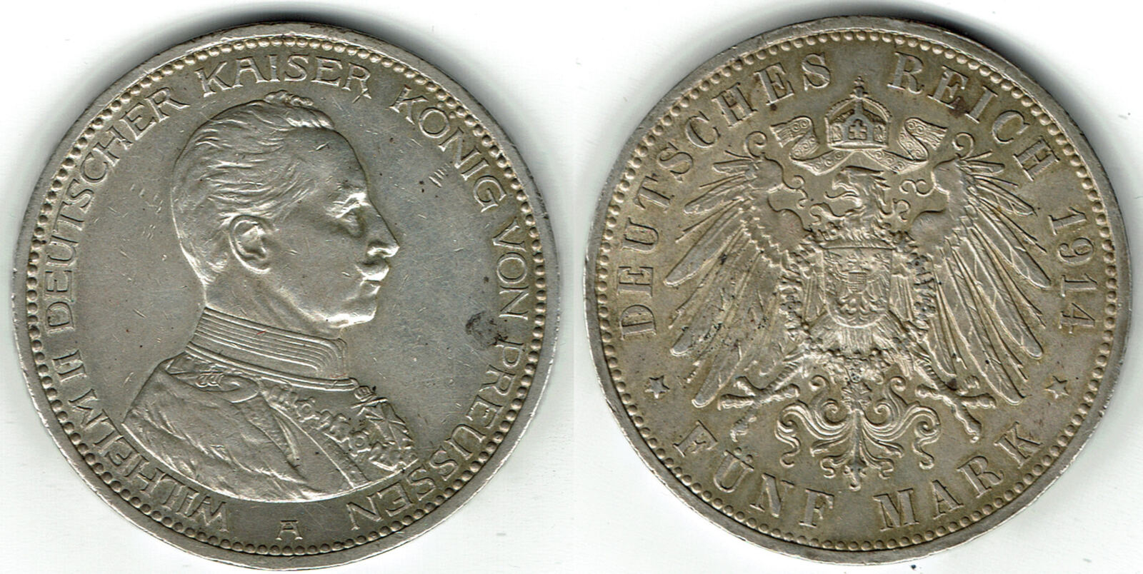 Preußen 5 Mark 1914 A, Wilhelm II. in Uniform, Erhaltung siehe Scan! sehr schön bis vorzüglich ...