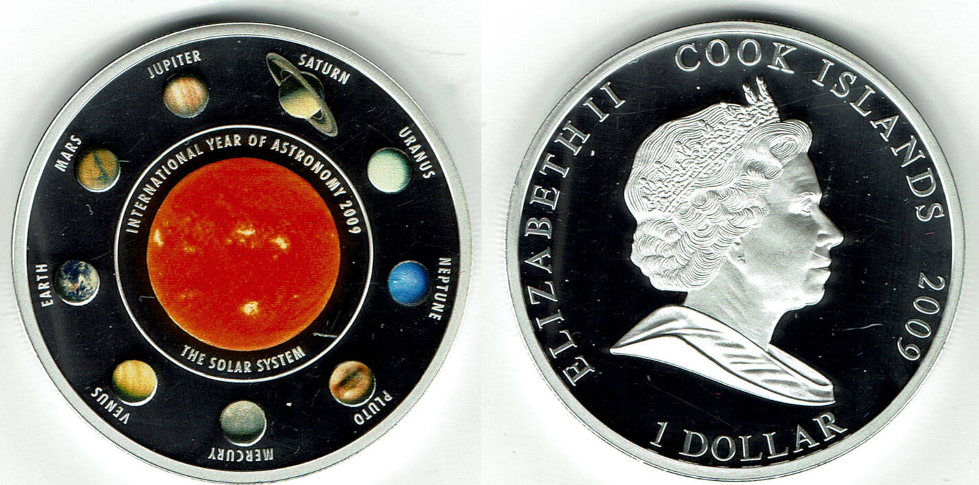 Cook Island 1 Dollar 2009 Farbmünze Internationales Jahr der Astronomie ...