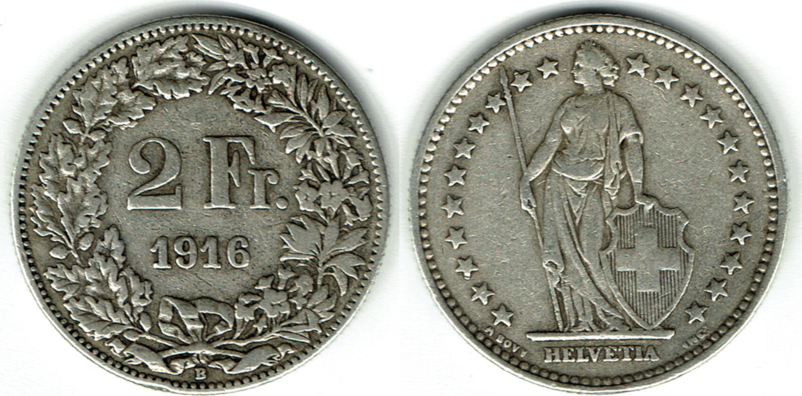 Schweiz, Kursmünze Silber, 2 Franken 1916, Erhaltung siehe Scan! sehr schön | MA-Shops