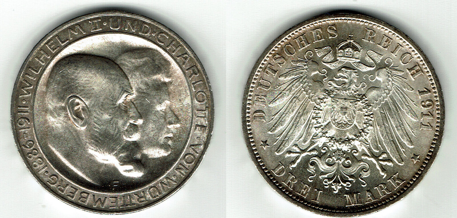 3 Mark Kaiserreich, Württemberg 1911, Wilhelm II., Erhaltung siehe Scan! vorzüglich bis ...