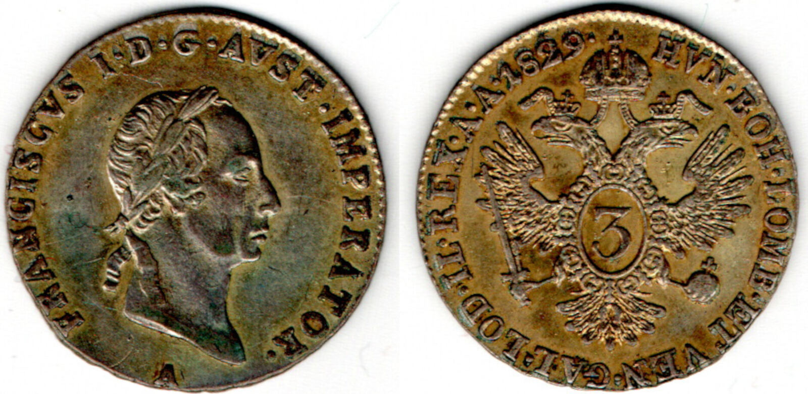 Haus Habsburg - Österreich Österreich-Ungarn, Franz I., 3 Kreuzer 1829 A, Erhaltung siehe Scan ...