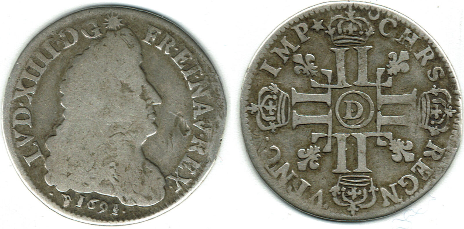 Frankreich 1691 1/4 Ecu, Ludwig XIV., siehe Scan sehr schön, Schrötlingsfehler | MA-Shops