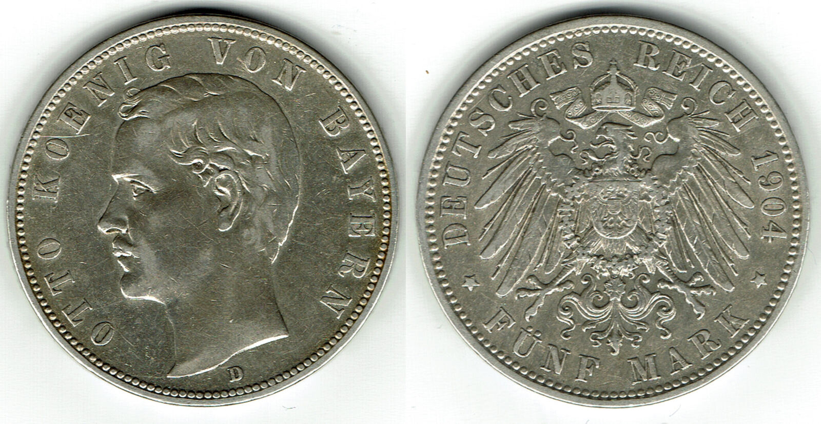 Kaiserreich - Bayern Deutsches Kaiserreich, Bayern, König Otto, 5 Mark 1904 D, Silber! sehr ...