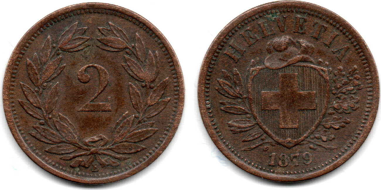 Schweiz, Kursmünze 2 Rappen 1879 B, Erhaltung siehe Scan! sehr schön | MA-Shops