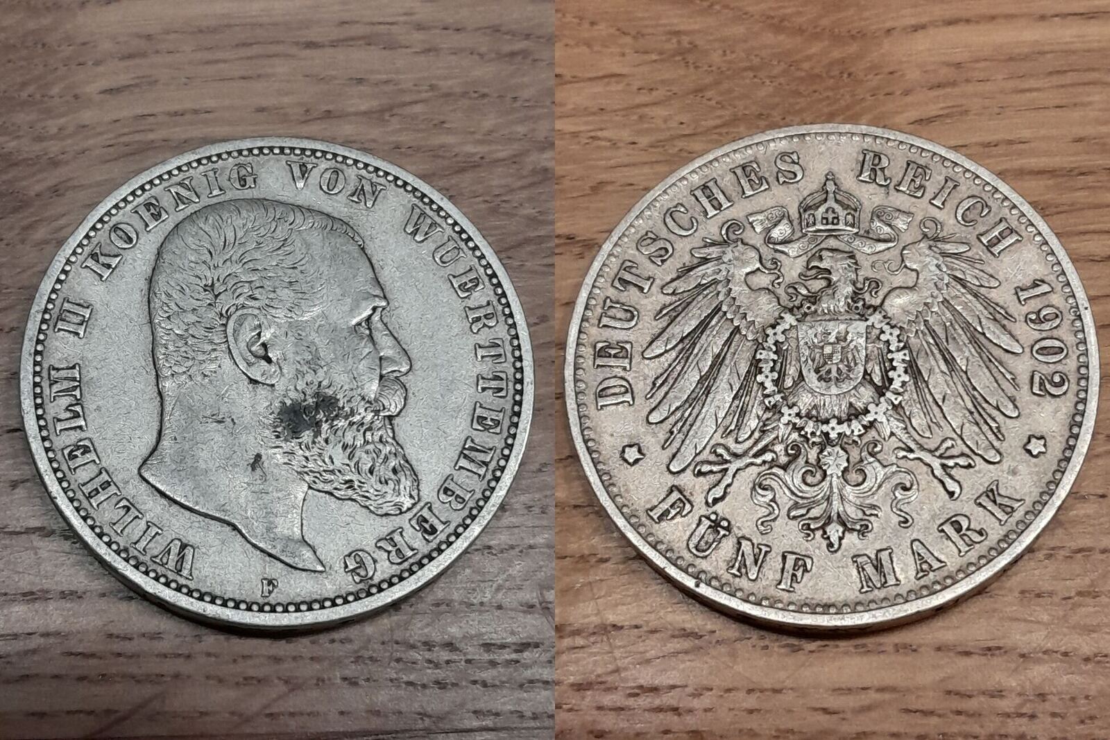 5 Mark Kaiserreich, Württemberg 1902 F, Wilhelm II., Erhaltung siehe Scan! sehr schön | MA-Shops