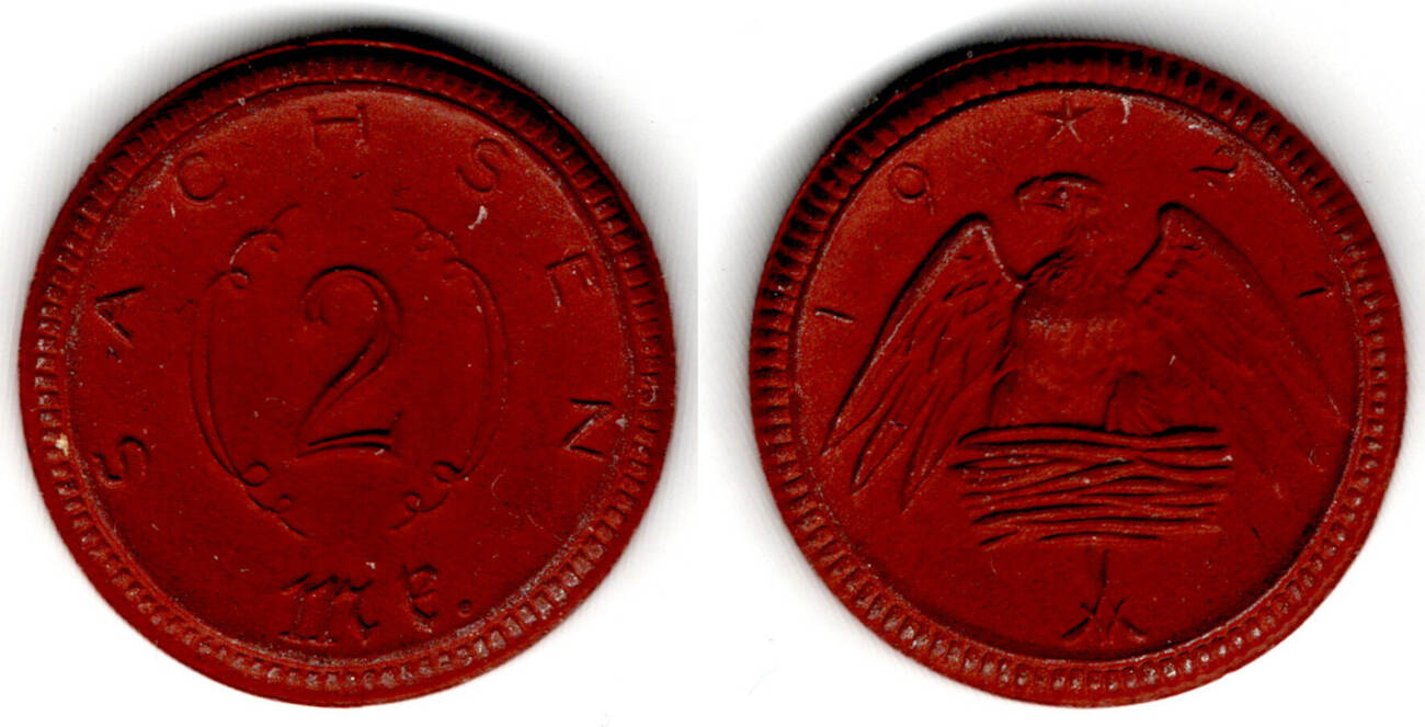 Notmünzen Freistaat Sachsen 1921 Freistaat Sachsen, 2 Mark (Böttger ...