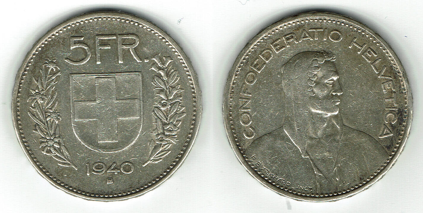 Schweiz, Kursmünze 5 Franken 1940, Silber, Erhaltung siehe Scan! sehr schön | MA-Shops