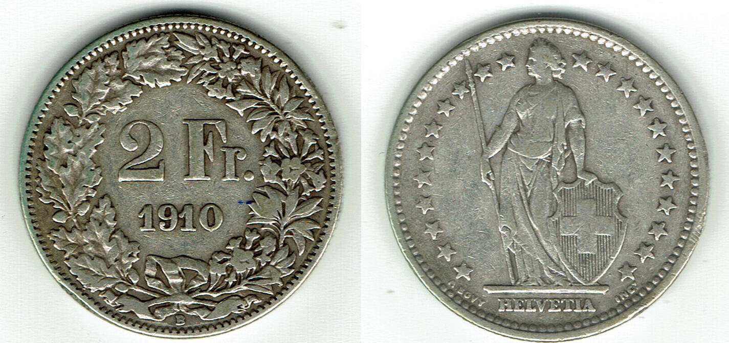 Schweiz, Kursmünze Silber, 2 Franken 1913, Erhaltung siehe Scan! sehr schön | MA-Shops