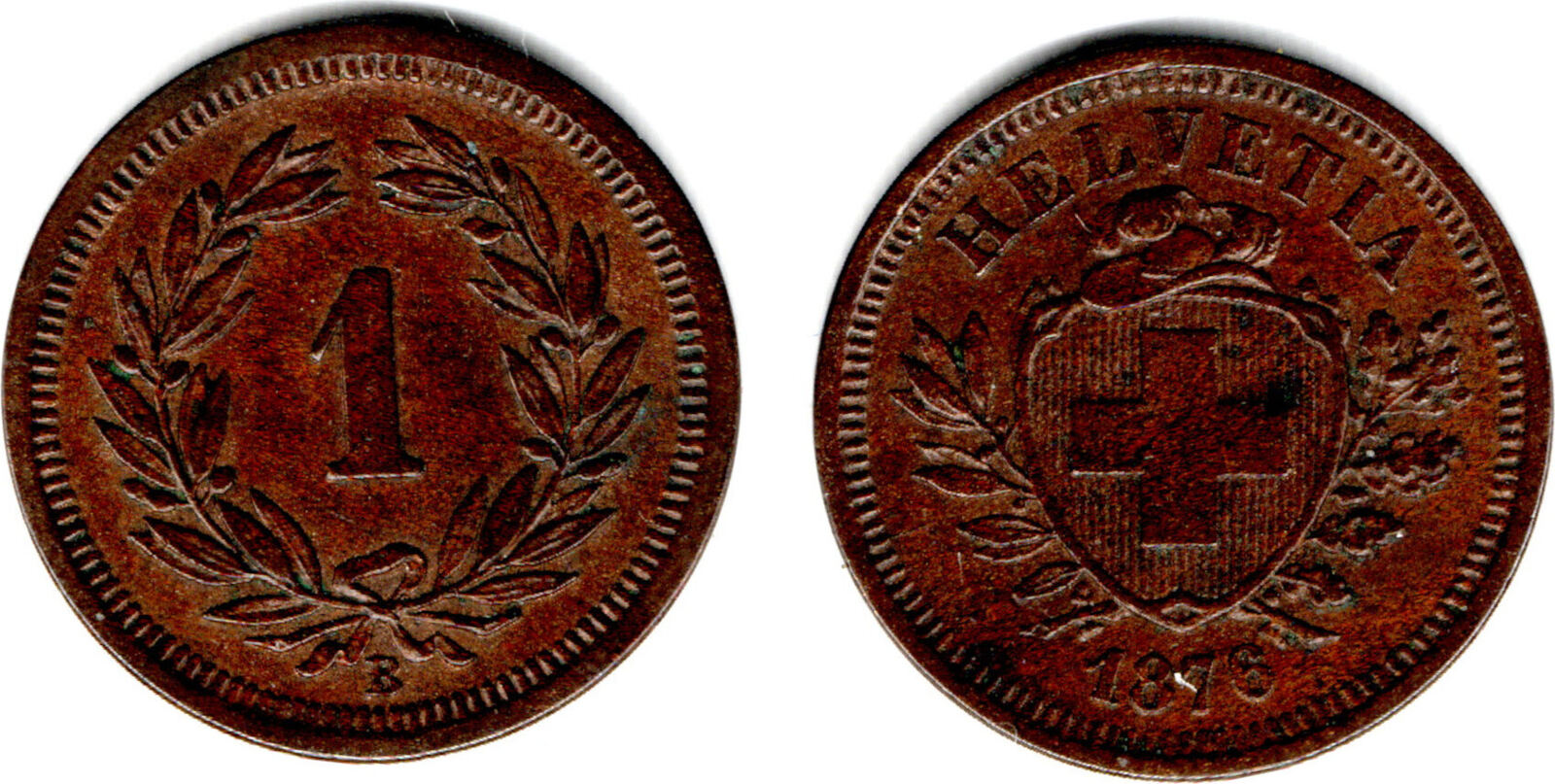 Schweiz, Kursmünze 1 Rappen 1876 B, Erhaltung siehe Scan! sehr schön bis vorzüglich | MA-Shops