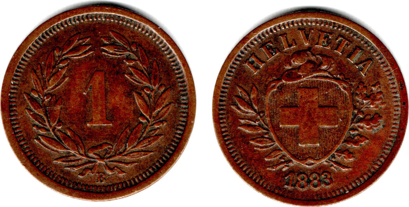 Schweiz, Kursmünze 1 Rappen 1883 B, Erhaltung siehe Scan! sehr schön | MA-Shops