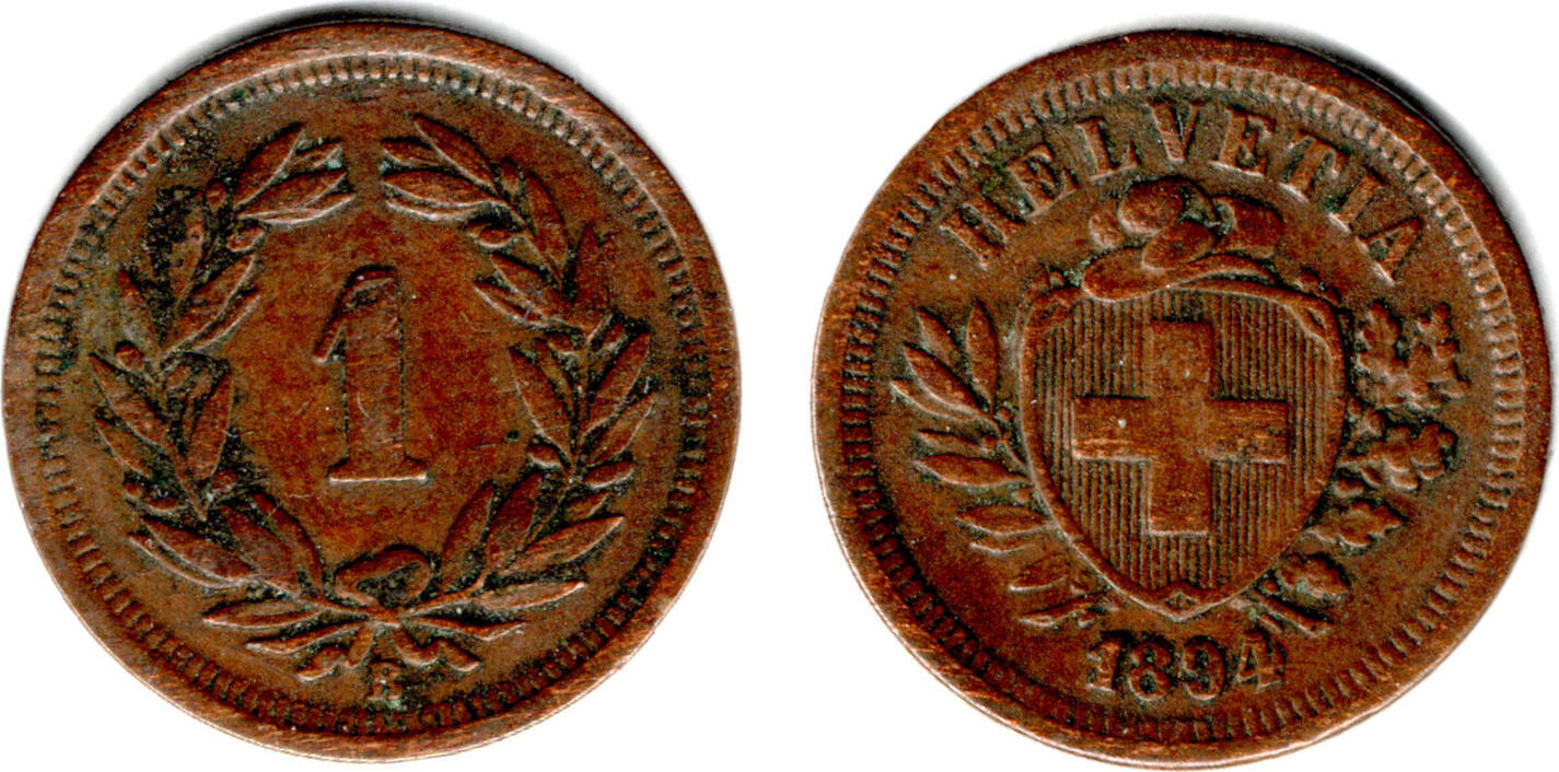 Schweiz, Kursmünze 1 Rappen 1894 B, Erhaltung siehe Scan! sehr schön | MA-Shops