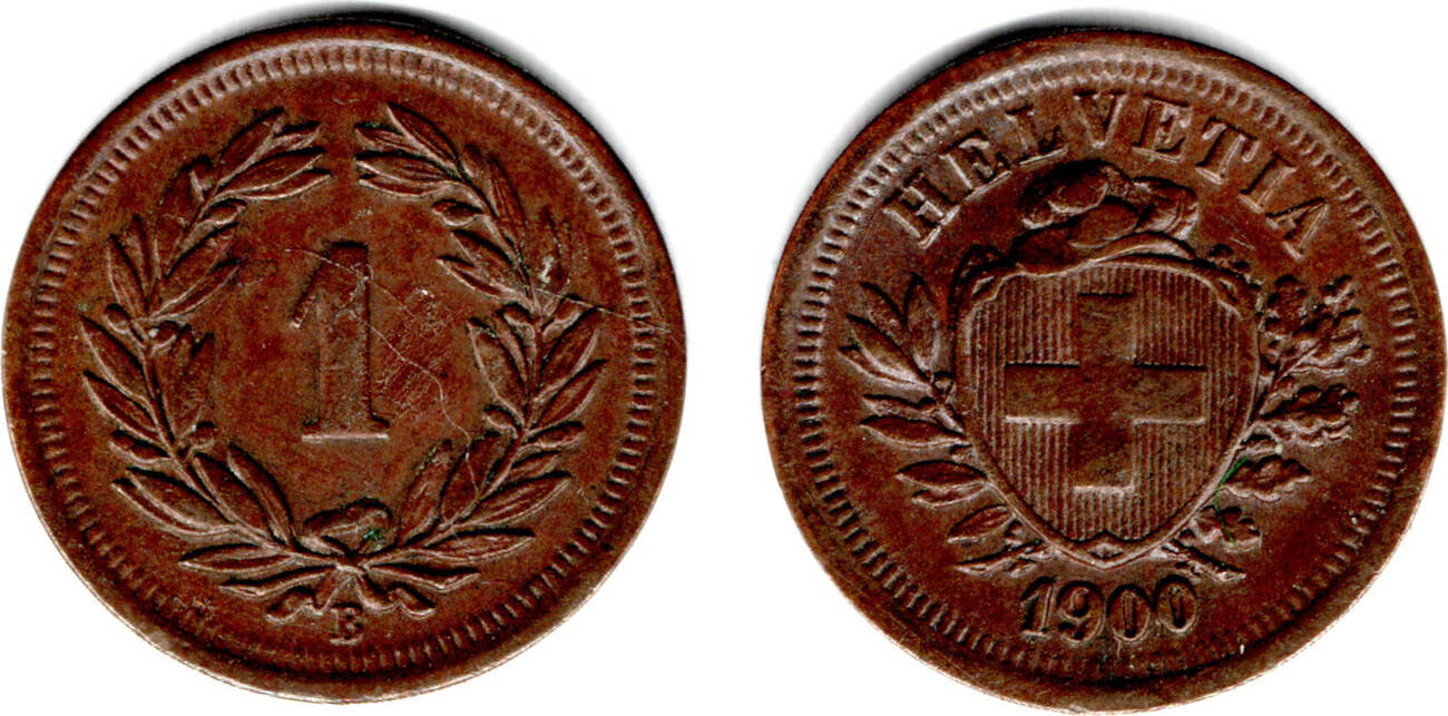 Schweiz, Kursmünze 1 Rappen 1900 B, Erhaltung siehe Scan! sehr schön | MA-Shops