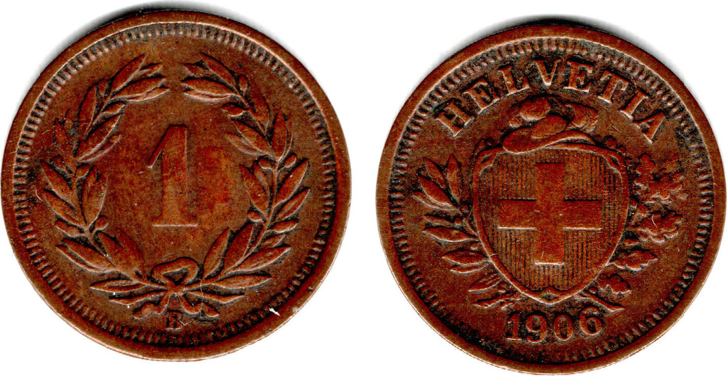Schweiz, Kursmünze 1 Rappen 1906 B, Erhaltung siehe Scan! sehr schön | MA-Shops