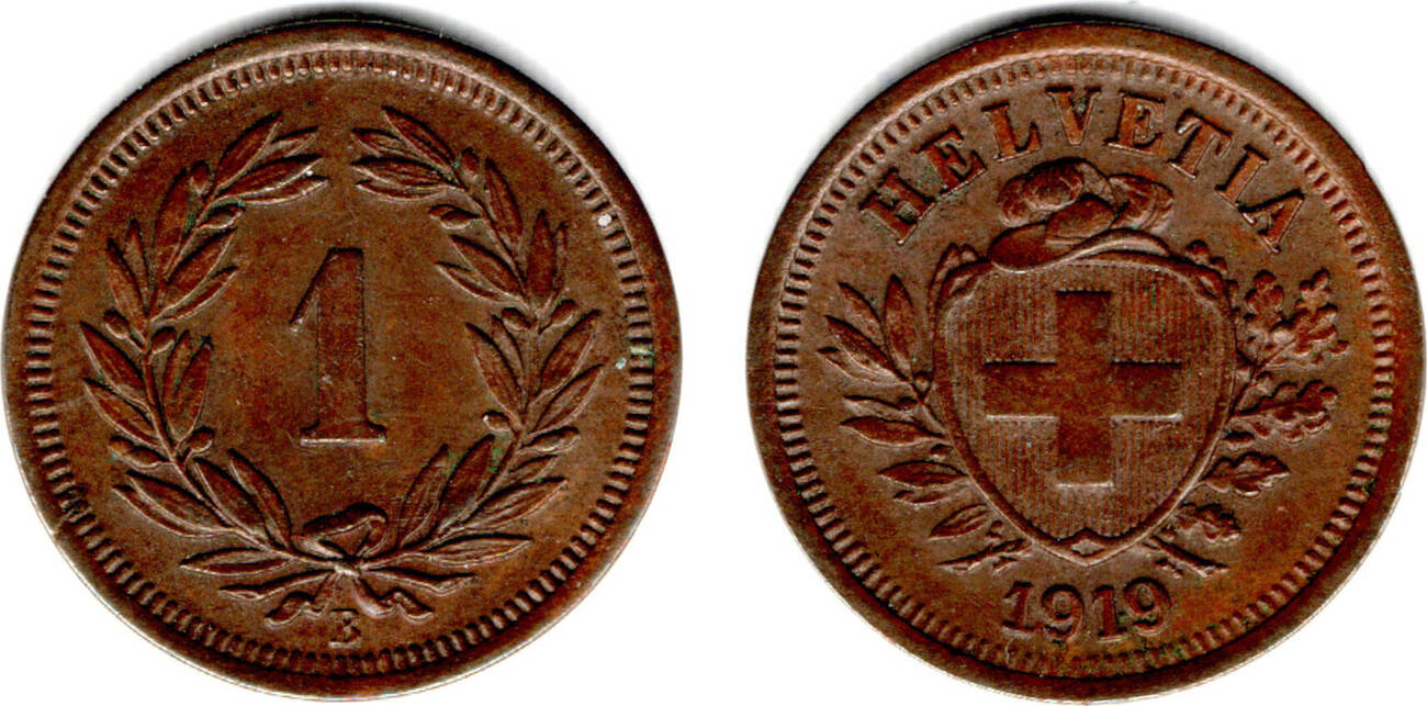 Schweiz, Kursmünze 1 Rappen 1919 B, Erhaltung siehe Scan! vorzüglich | MA-Shops