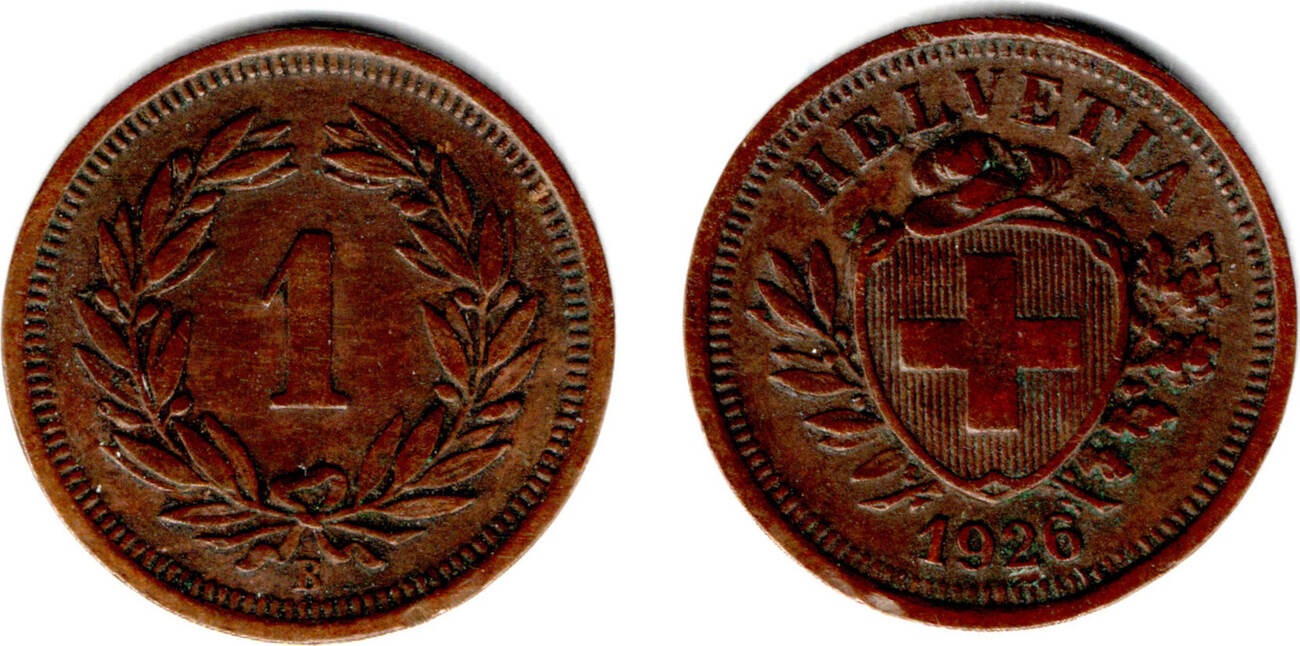 Schweiz, Kursmünze 1 Rappen 1926 B, Erhaltung siehe Scan! sehr schön | MA-Shops