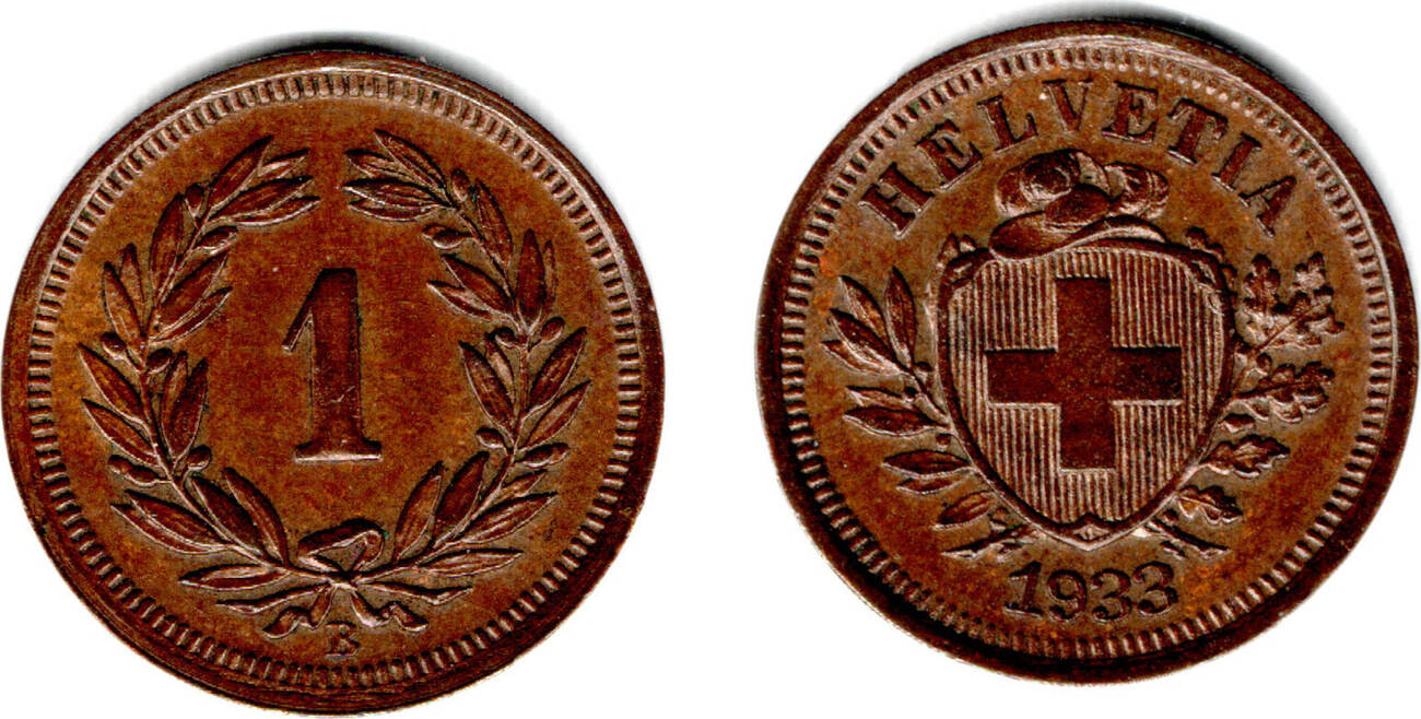 Schweiz, Kursmünze 1 Rappen 1933 B, Erhaltung siehe Scan! vorzüglich | MA-Shops