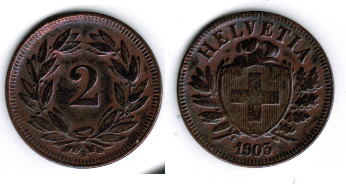 Schweiz, Kursmünze 2 Rappen 1903 B, Erhaltung siehe Scan! fast sehr schön | MA-Shops